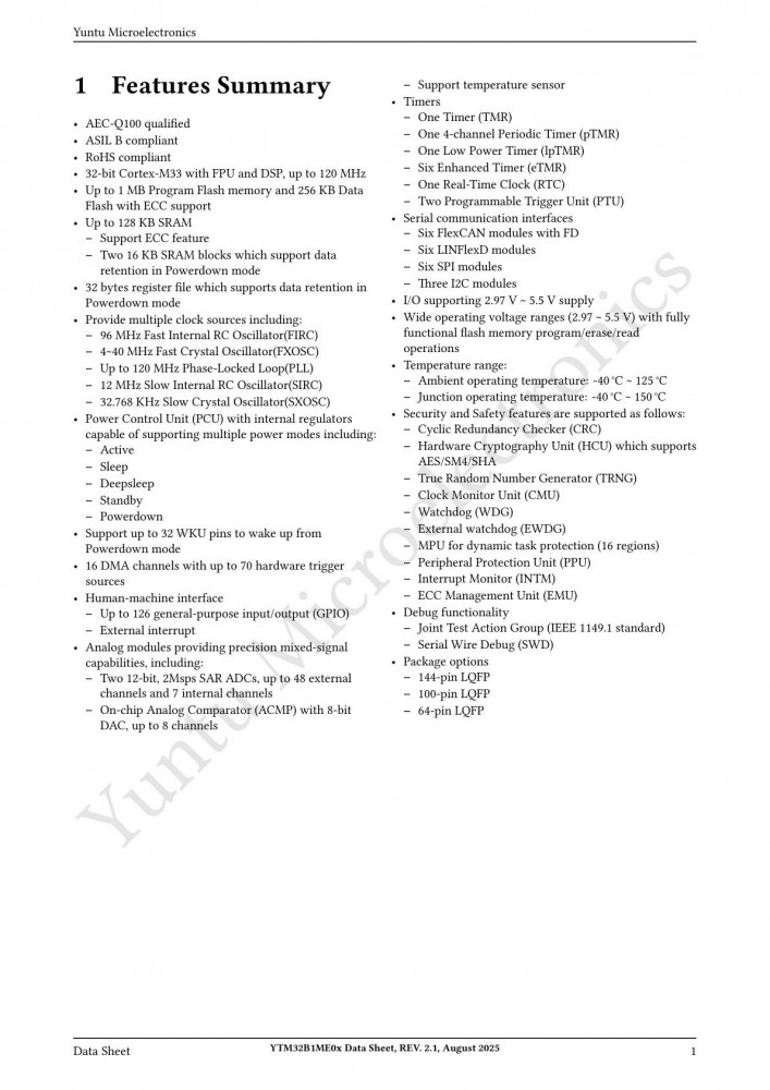 YTM32B1ME0x datasheet page 2