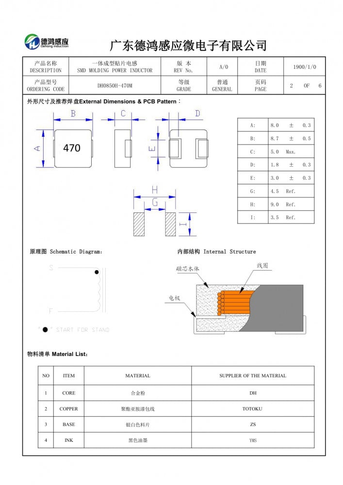 DH0850H-470M approval document page 3