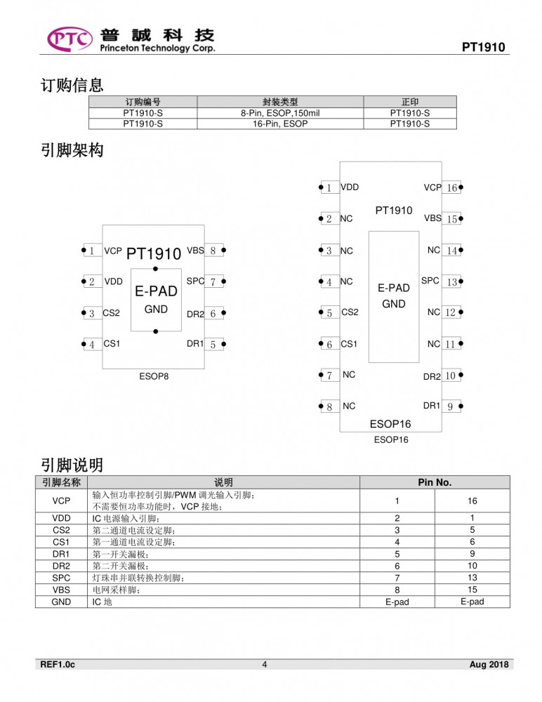 PT1910 technical document page 4