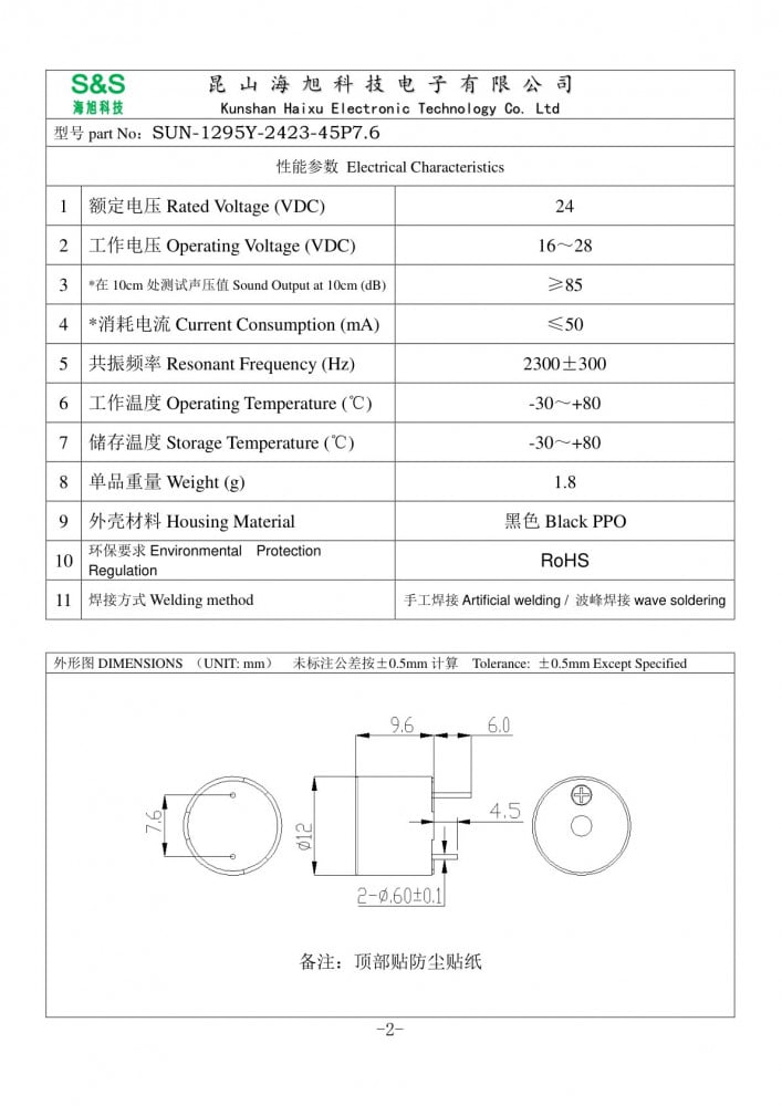 SUN-1295Y-2423-45P7.6 approval document page 2