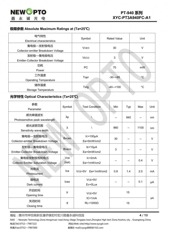 XYC-PT3A940FC-A1 datasheet page 4