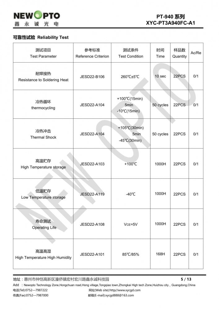 XYC-PT3A940FC-A1 datasheet page 5