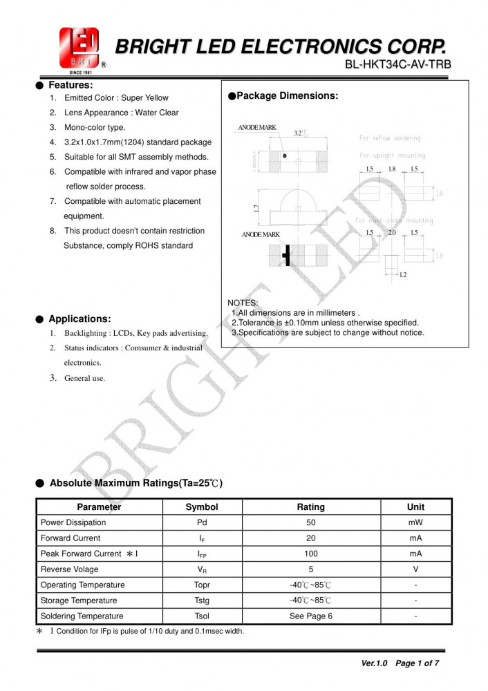 BL-HKT34C-AV-TRB datasheet page 1