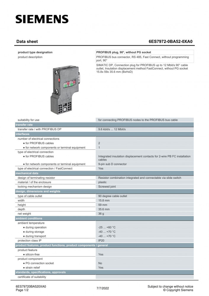 Product technical document image, page 1