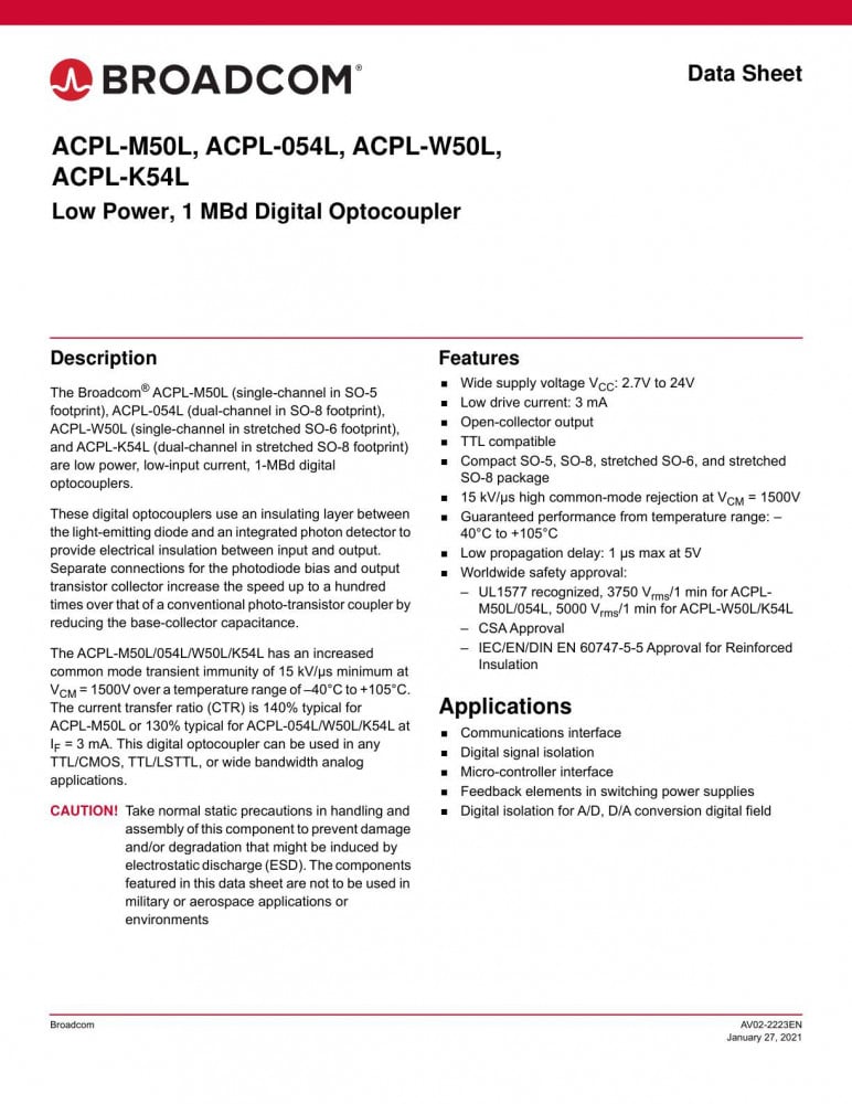 ACPL-W50L datasheet page 1