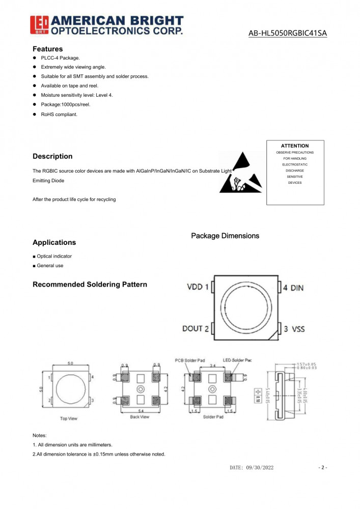 AB-HL5050RGBIC41SA technical document, page 1