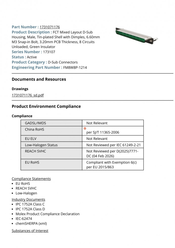 MOLEX 1731071176 technical drawing page 1