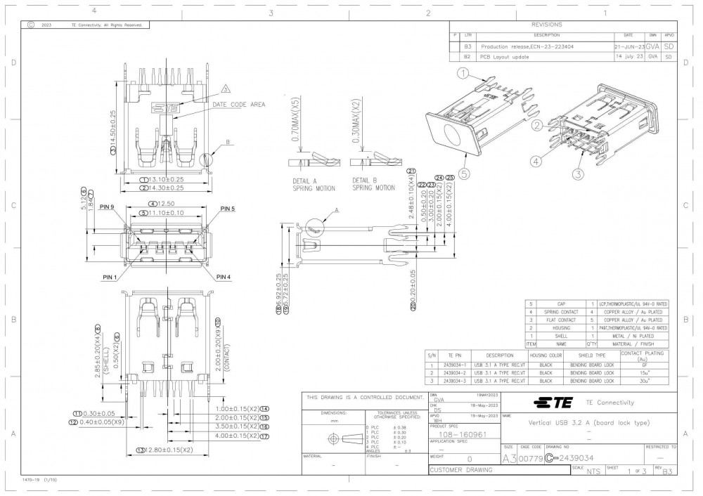 TE Connectivity 2439034-1 technical drawing page 1