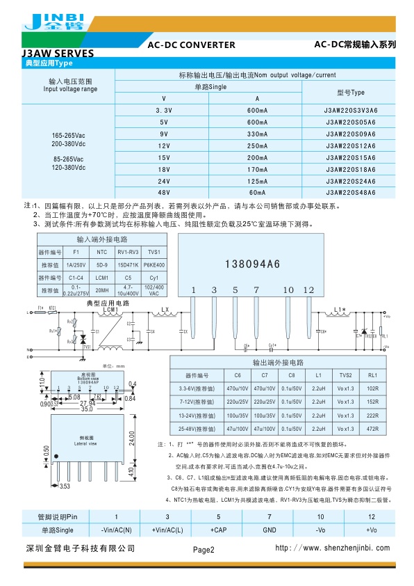 J3AW series technical document page 2