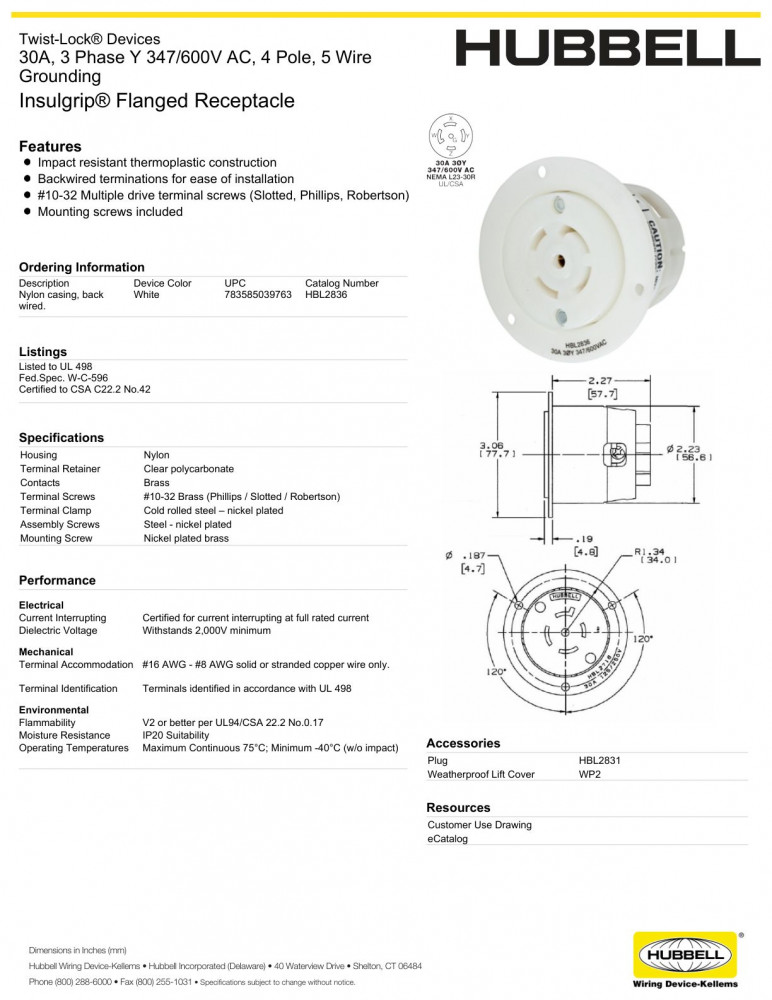 HBL2836 product documentation preview