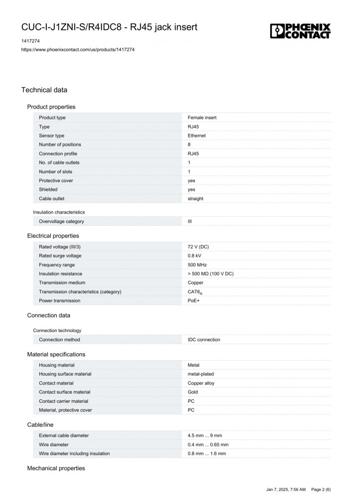 Phoenix Contact 1417274 technical document page 2