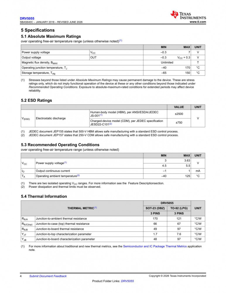 DRV5055 document preview, page 4