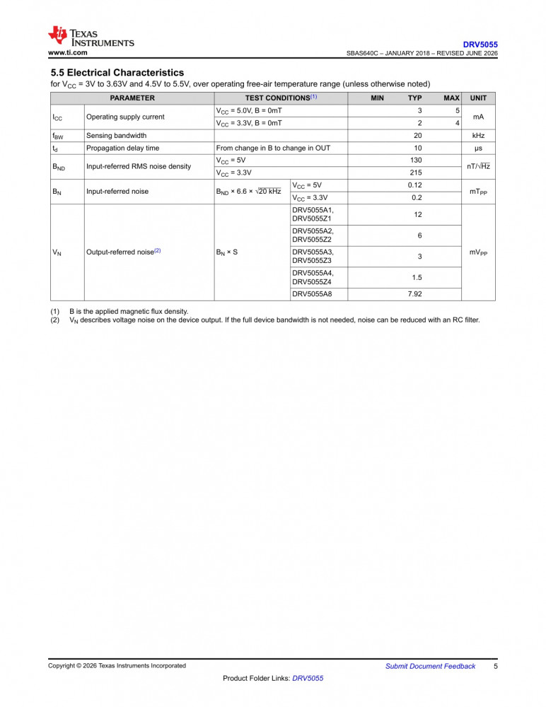 DRV5055 document preview, page 5