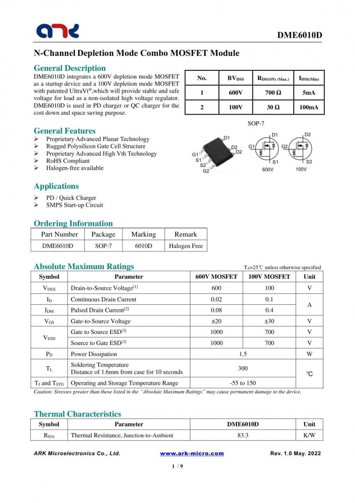 DME6010D datasheet page 1