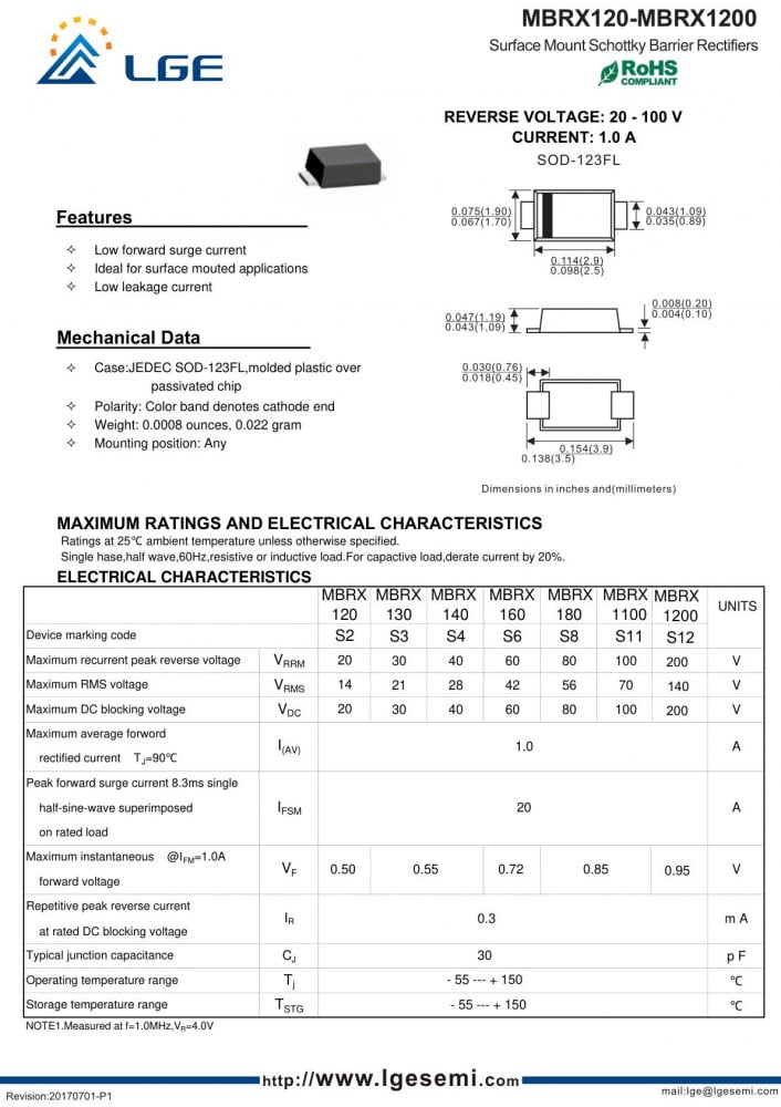LGE MBRX160 datasheet page 1