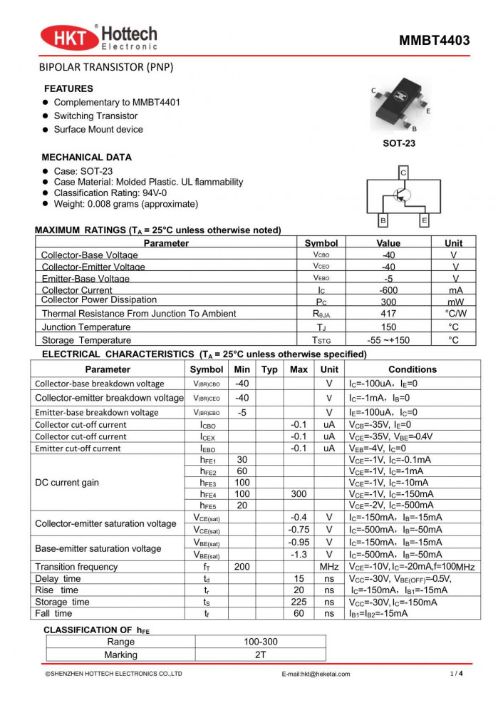 MMBT4403 datasheet page 1