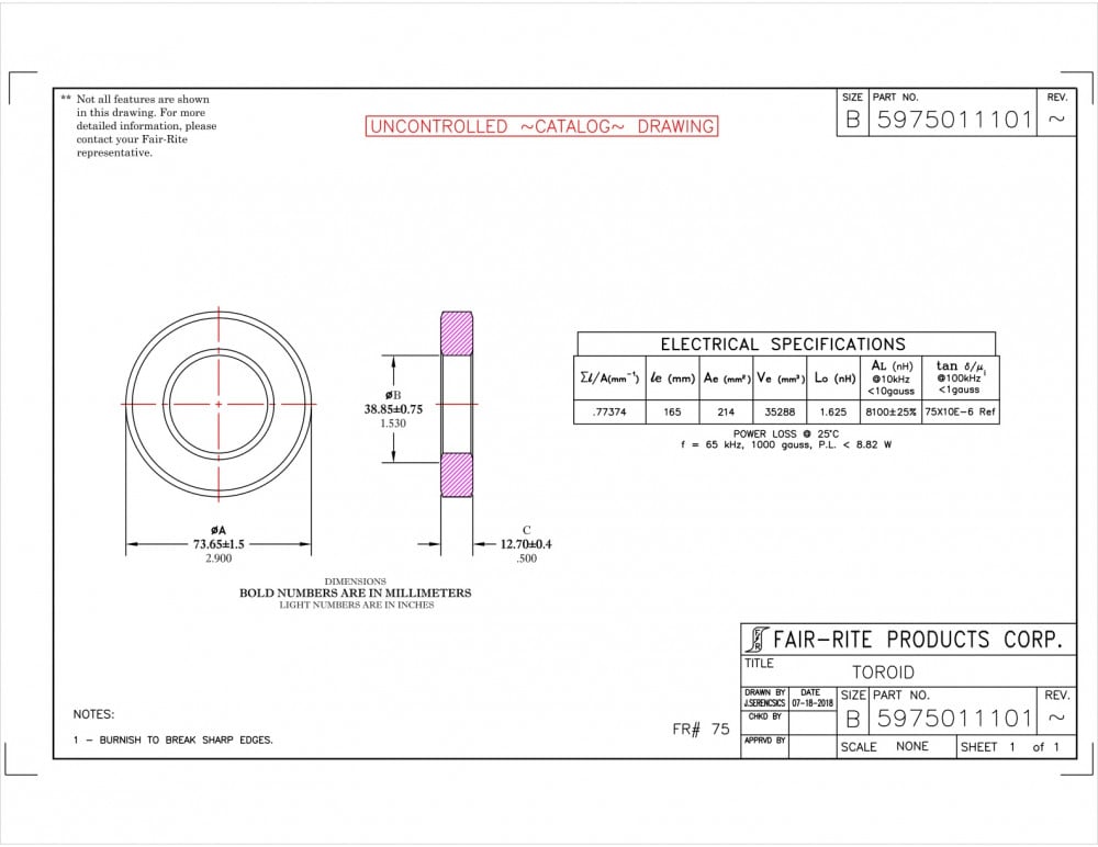 Fair-Rite 5975011101 technical document preview