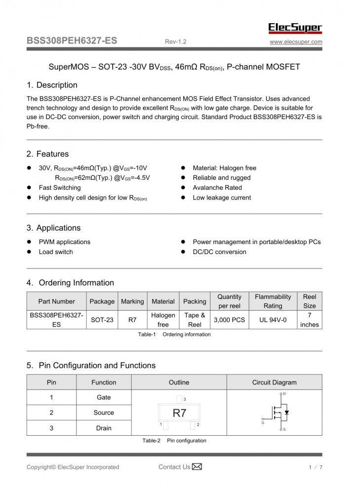BSS308PEH6327-ES datasheet page 1