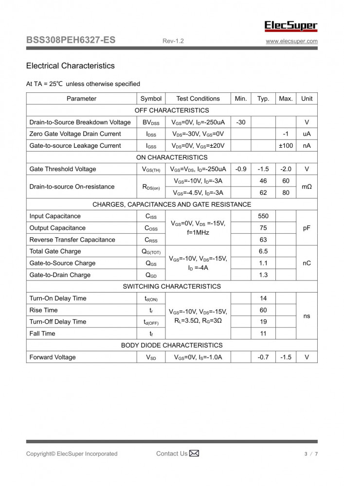 BSS308PEH6327-ES datasheet page 3