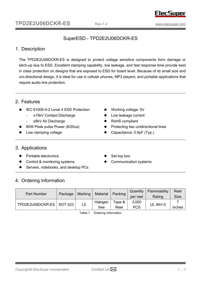TPD2E2U06DCKR-ES datasheet page 1