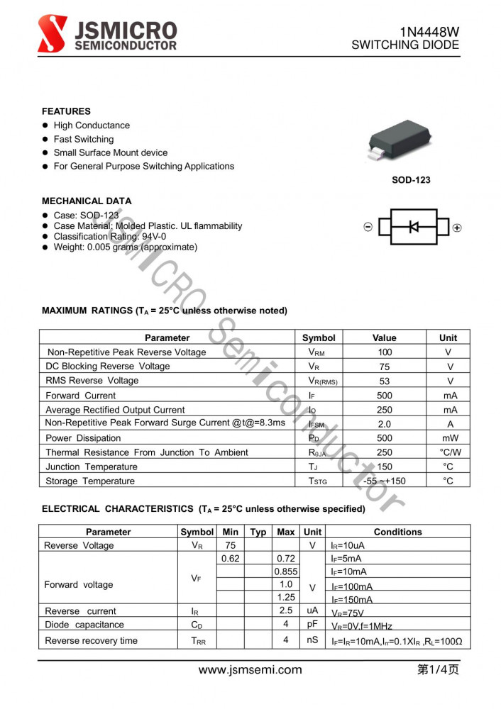 1N4448W datasheet page 1