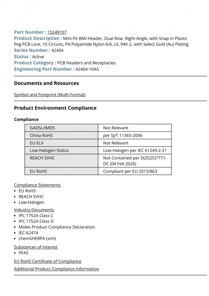 MOLEX Mini-Fit Plus HCS specification page 1