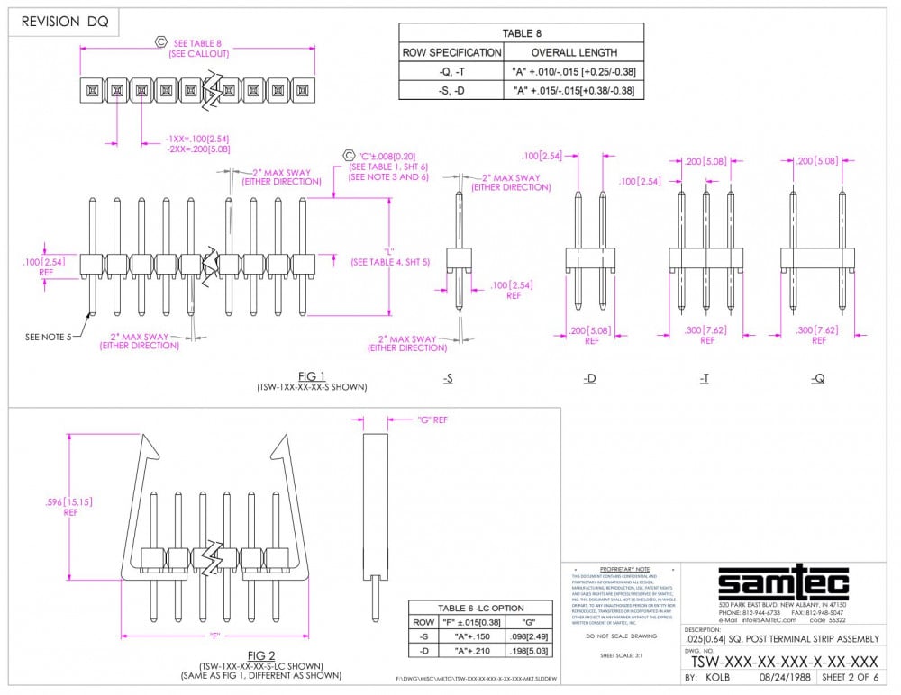 Samtec TSW terminal strip drawing page 2