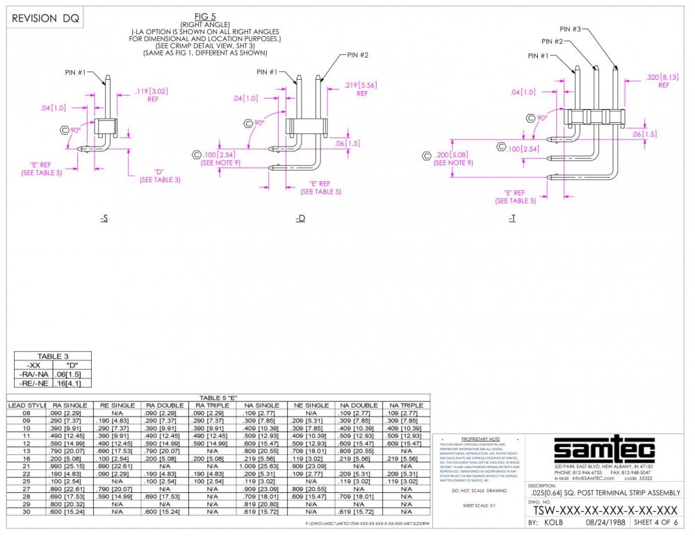Samtec TSW terminal strip drawing page 4