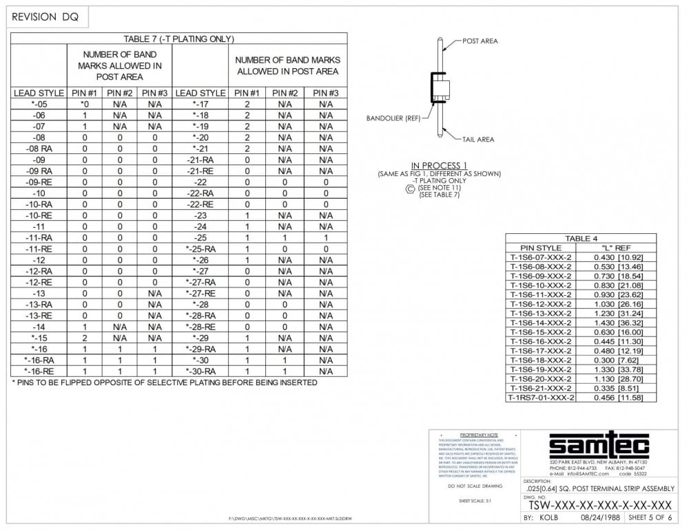 Samtec TSW terminal strip drawing page 5