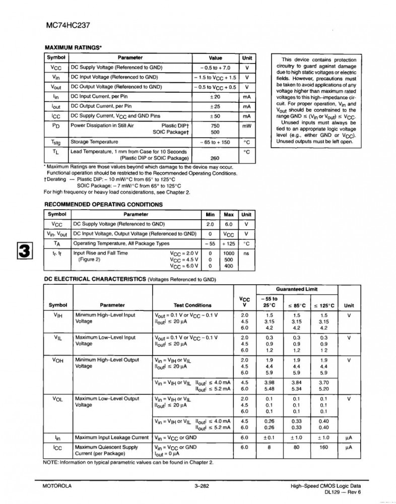 MC74HC237N datasheet page 3