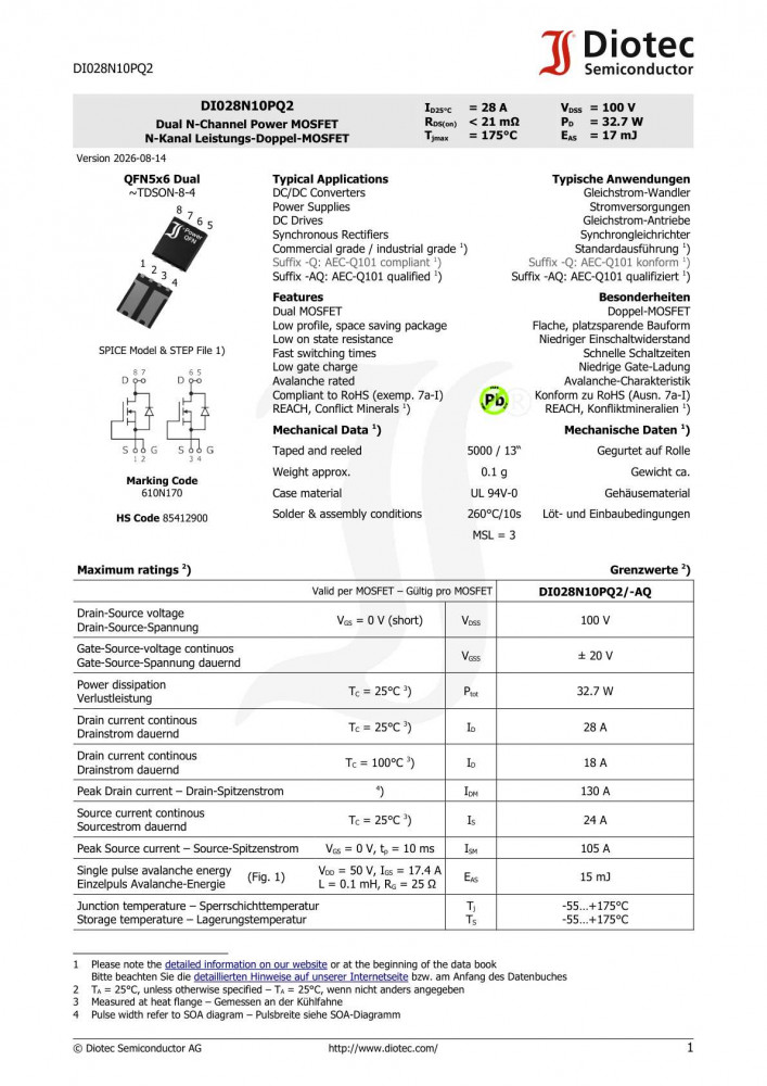 DI028N10PQ2-AQ datasheet page 1