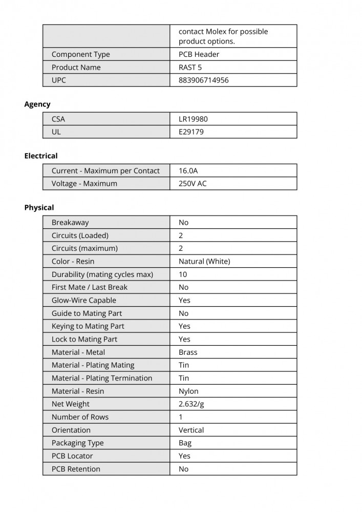 Technical document page 3 for MOLEX 919990019
