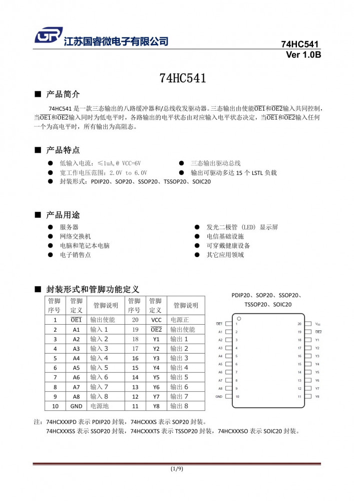 74HC541TS technical document page 1