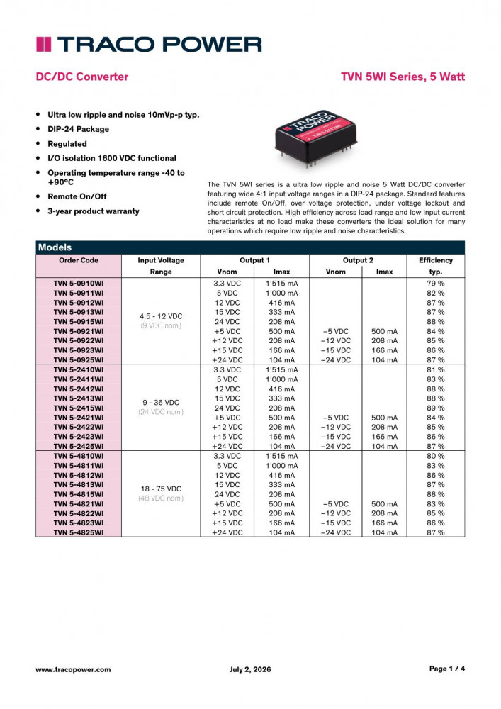 TVN 5WI datasheet page 1