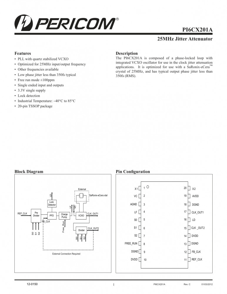 PI6CX201ALE datasheet page 1