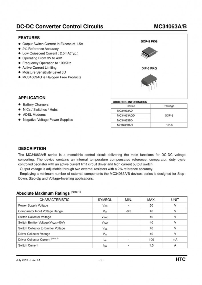 MC34063AN datasheet page 1