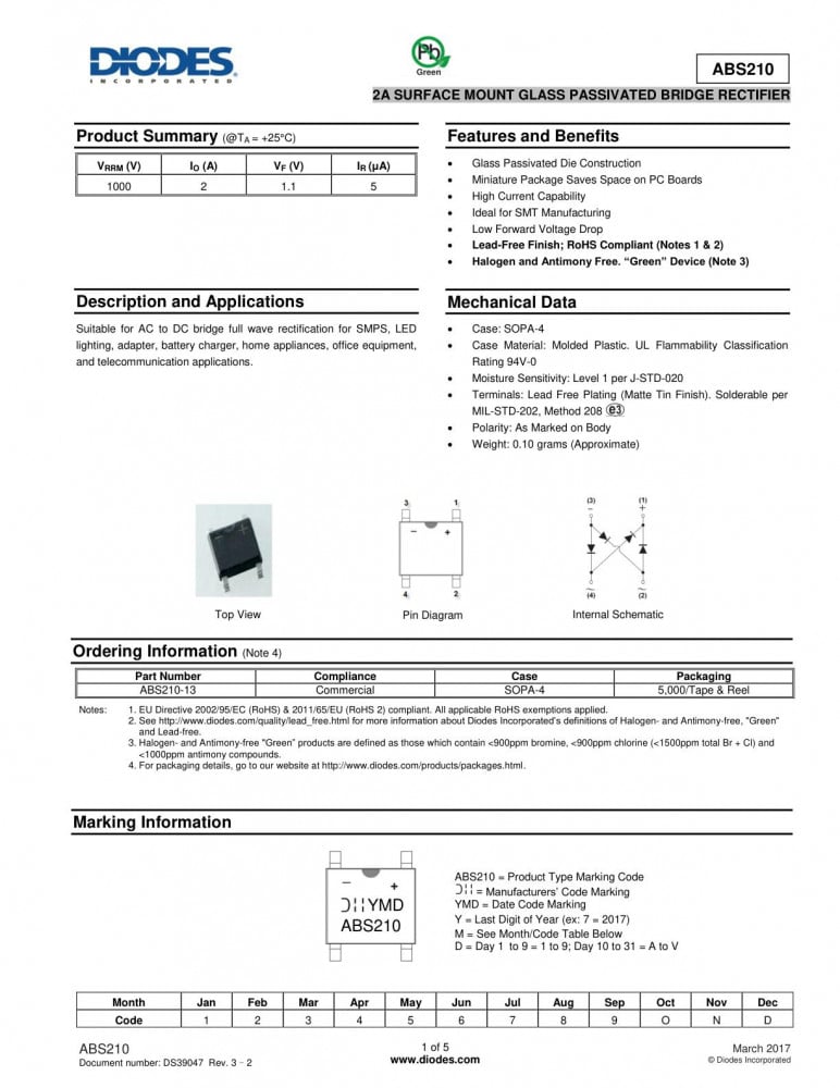 ABS210-13 datasheet page 1