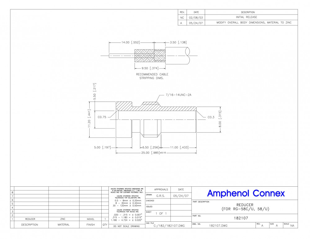 Amphenol 182107 technical drawing