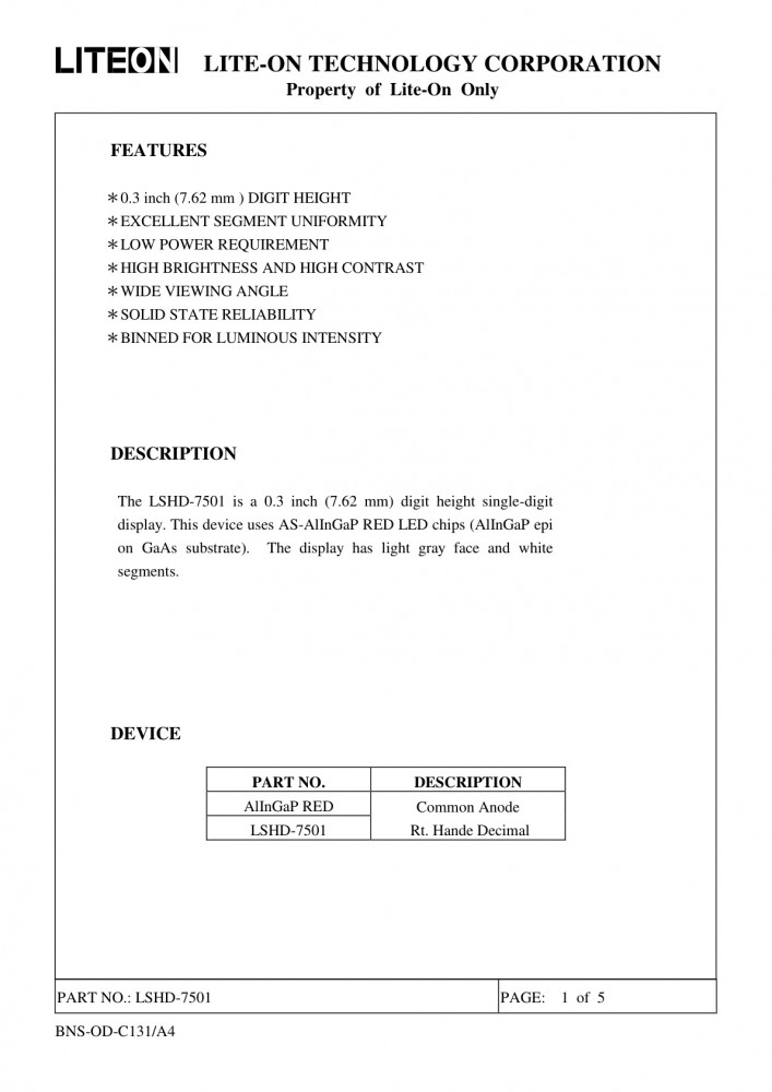 LSHD-7501 datasheet page 2