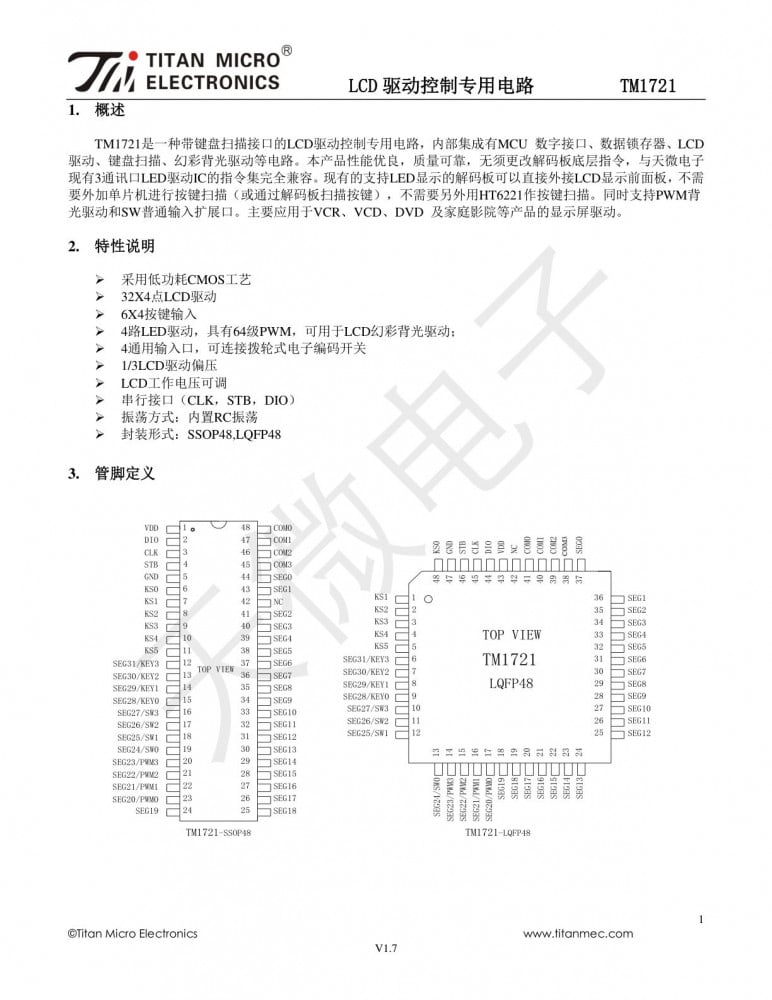 TM1721 datasheet page 1