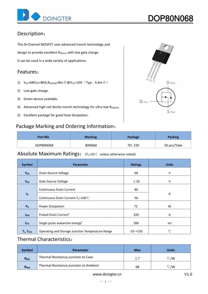 DOP80N068 datasheet page 1