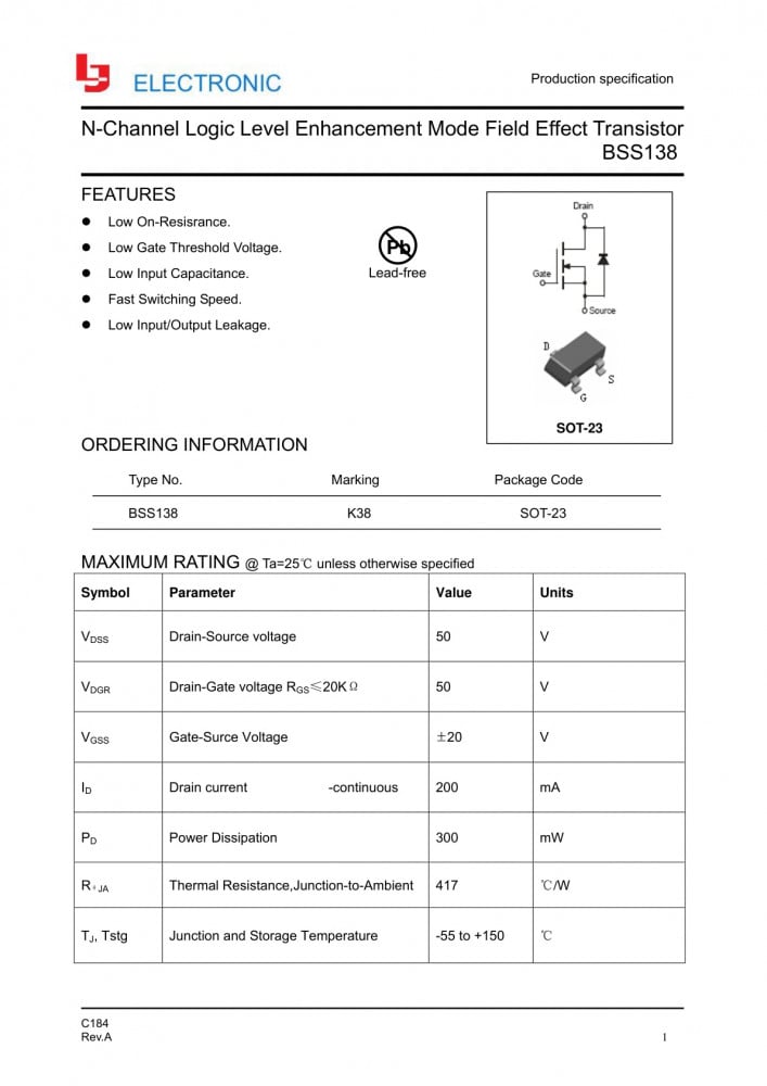 BSS138 datasheet page 1