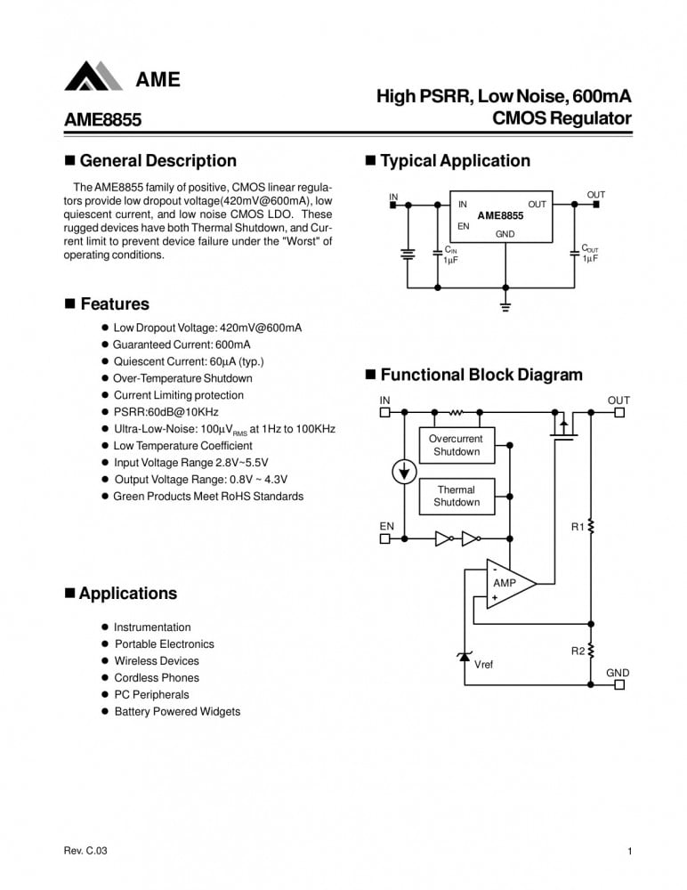 AME8855 datasheet page 1