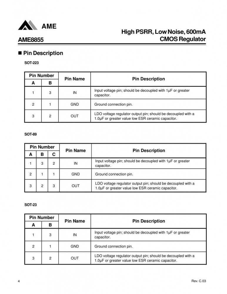 AME8855 datasheet page 4
