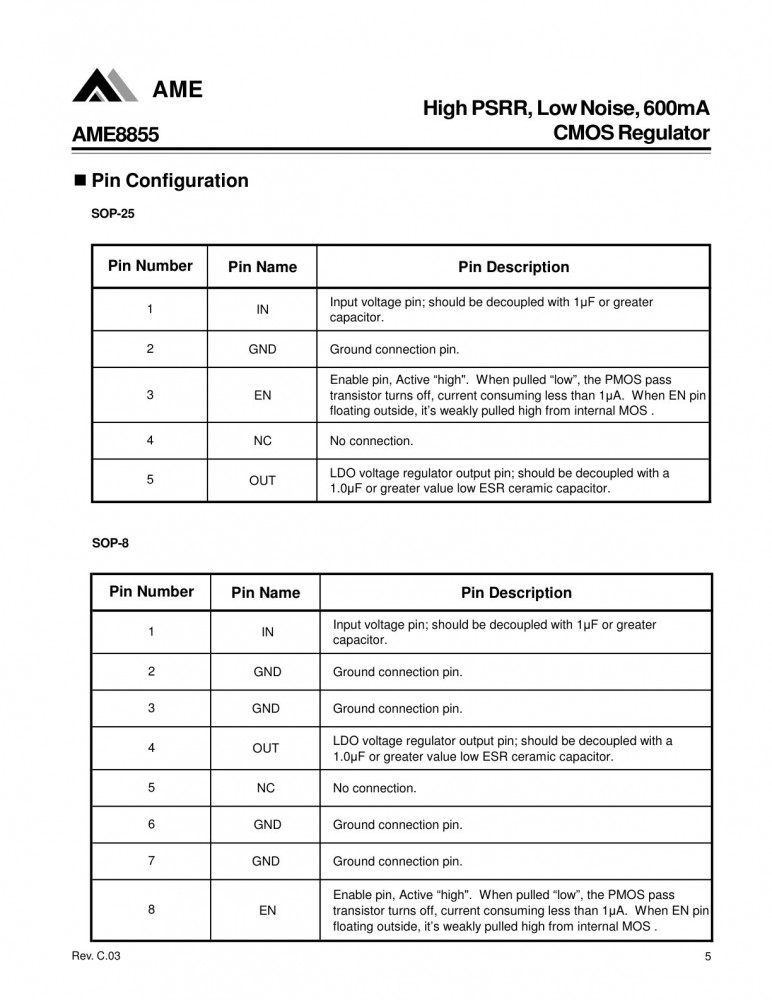 AME8855 datasheet page 5
