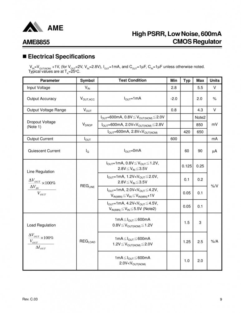 AME8855 datasheet page 9