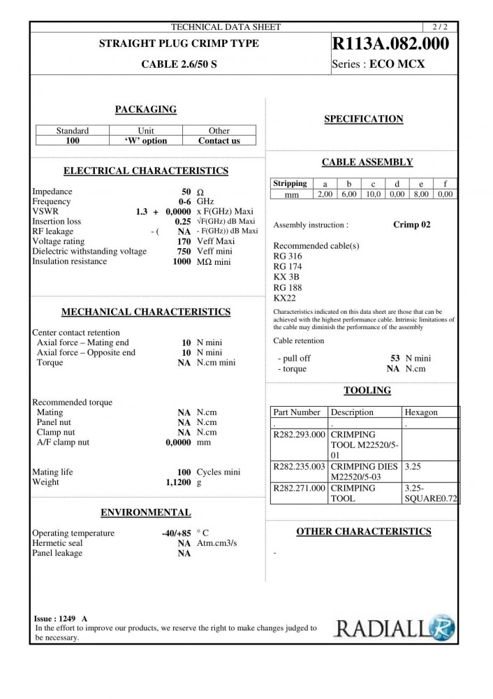 Radiall R113A082000 datasheet page 2