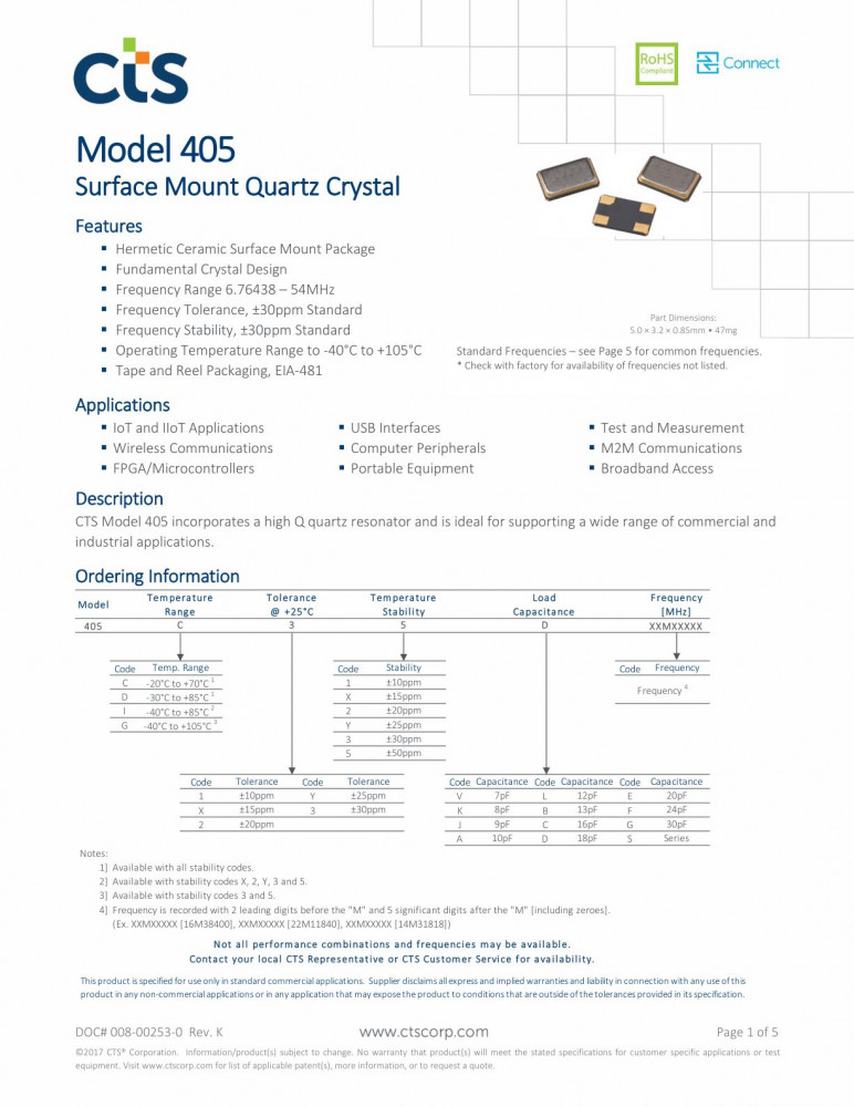 CTS Model 405 datasheet page 1