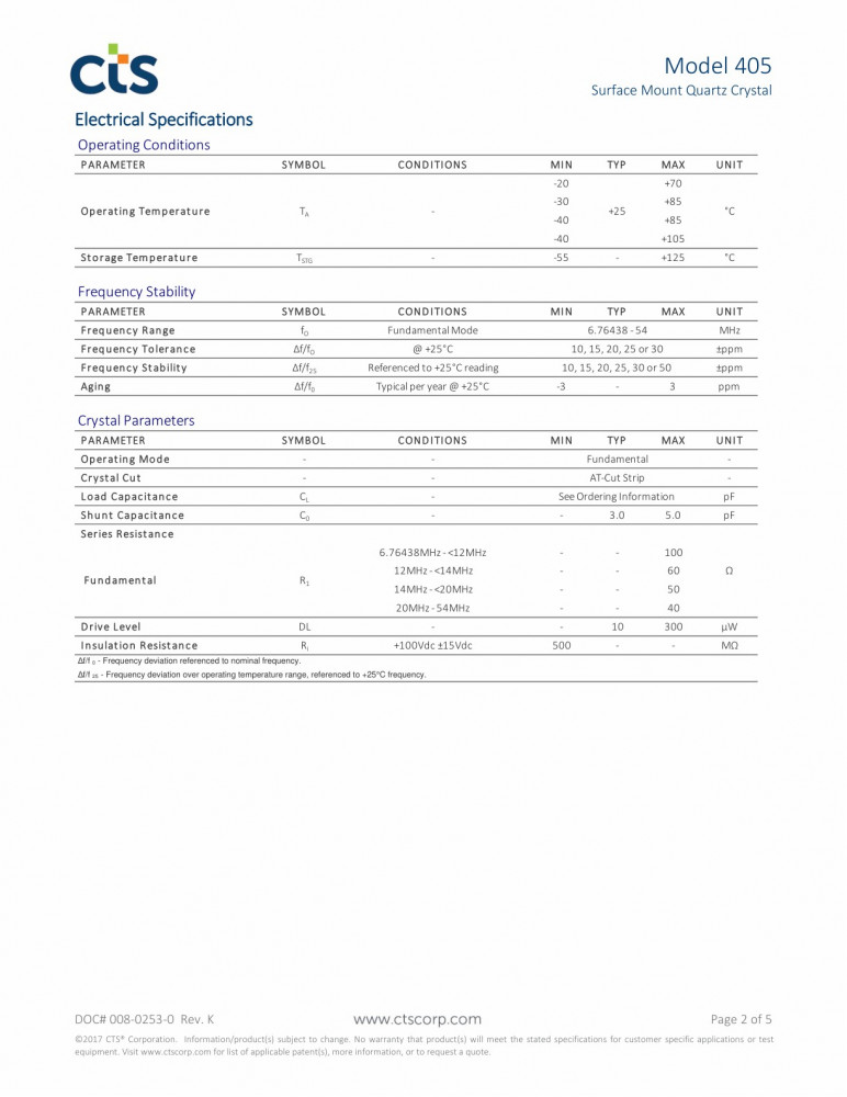 CTS Model 405 datasheet page 2