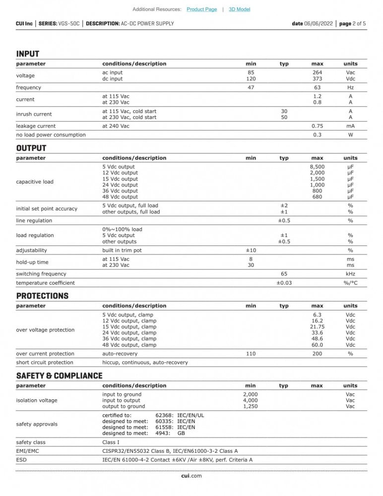 CUI VGS-50C series datasheet page 2